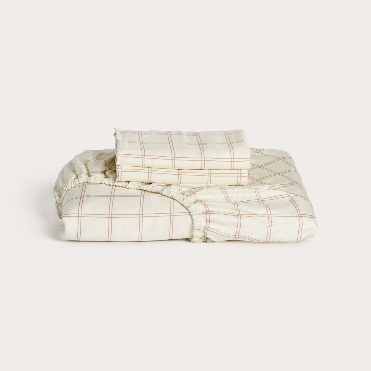 Bamboo Fitted Sheet Latte Grid | No Top Sheet | Mulberry Threads Australia